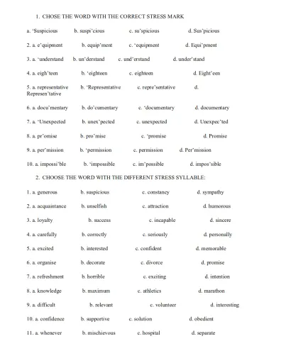 STRESS SYLLABLE Interactive Worksheet – Edform