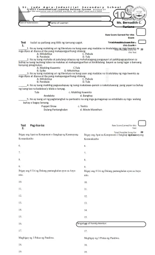 Filipino 10 4th Quarterly Exam Interactive Worksheet – Edform