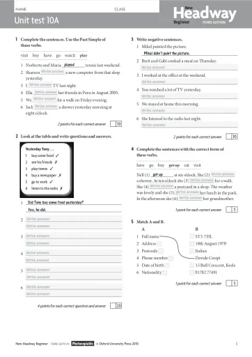 Hw beg trd unit test 10a Interactive Worksheet – Edform