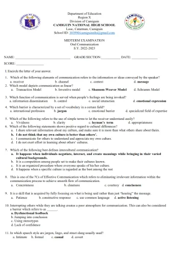 MIDTERM EXAM ORAL COM 1ST QUARTER Interactive Worksheet – Edform