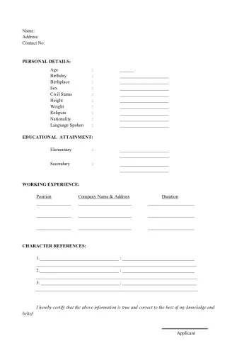 RESUME (SAMPLE) BLANK Interactive Worksheet – Edform