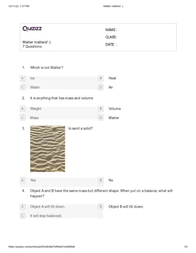 Matter Interactive Worksheet – Edform