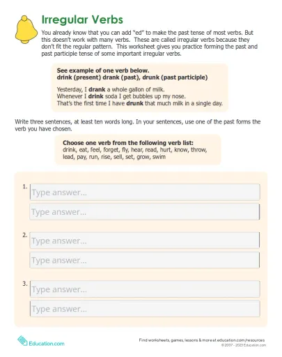 10/18/23 Irregular verb conjugation Interactive Worksheet – Edform