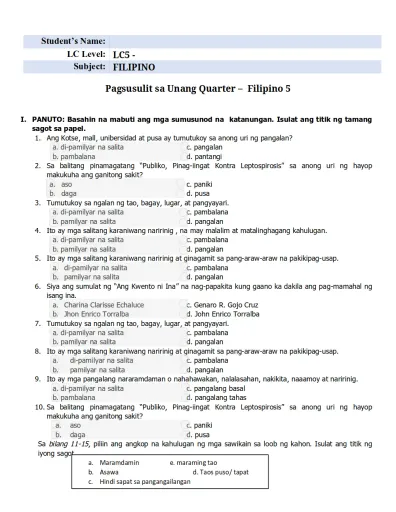 Q1 Filipino 5 PT Interactive Worksheet – Edform
