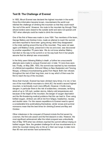 Text B: The Challenge of Everest Interactive Worksheet – Edform