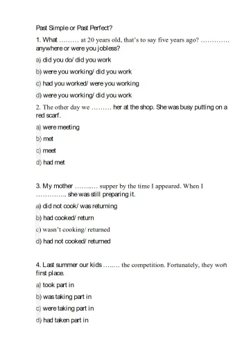 Past Simple or Past Perfect Interactive Worksheet – Edform