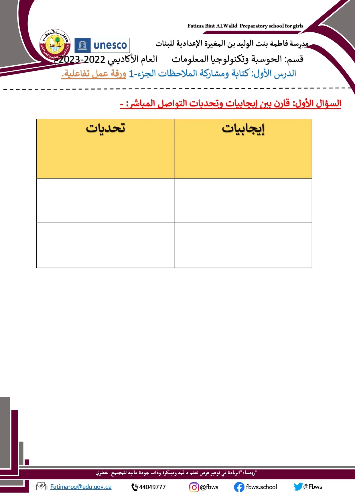 التواصل المباشر Interactive Worksheet – Edform