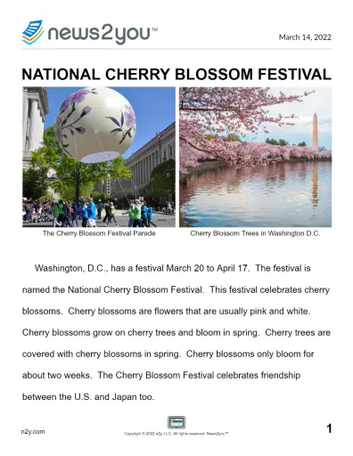 National cherry blossom festival advanced Interactive Worksheet – Edform