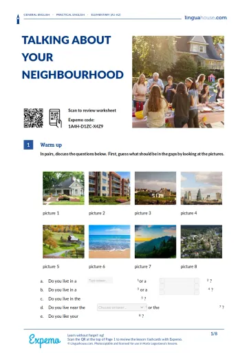 Talking about your neighbourhood british english student Interactive ...