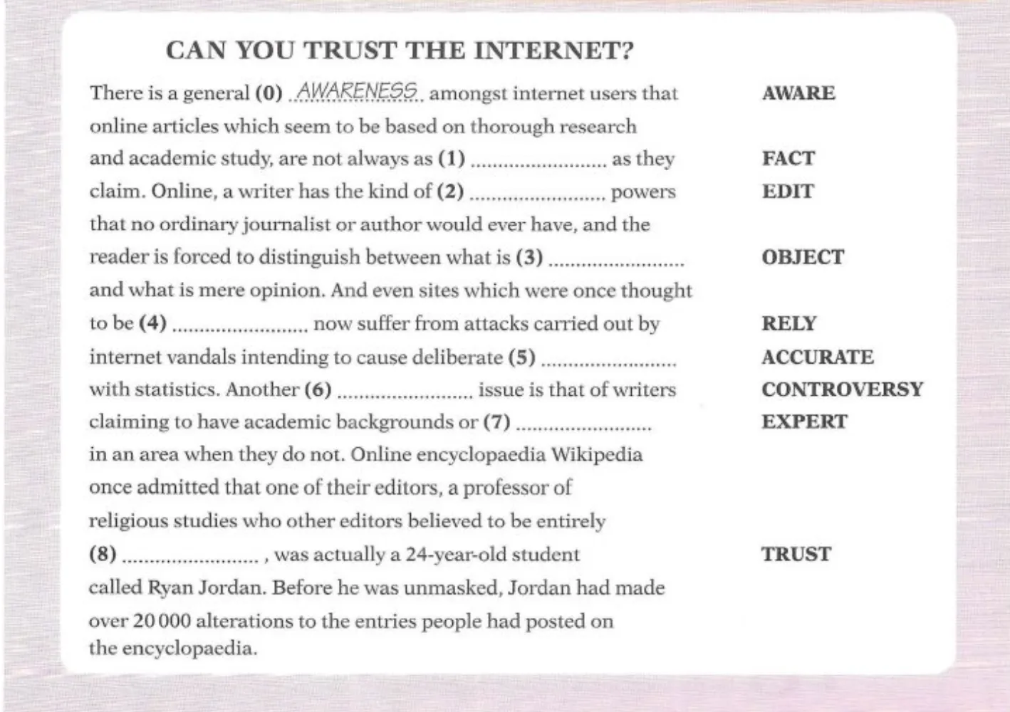 Ready for Advanced Unit 3 Revision Interactive Worksheet – Edform