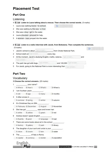 Placement test (English Plus) Interactive Worksheet – Edform