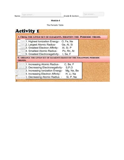 Act. 1 the periodic table Interactive Worksheet – Edform