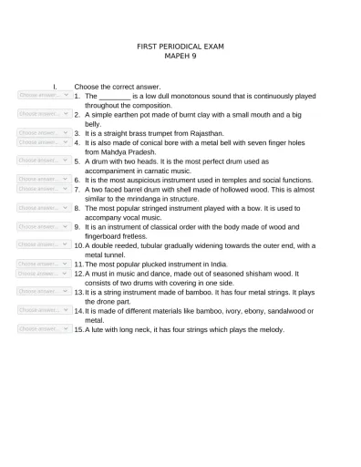 FIRST PERIODICAL EXAM Mapeh9 Interactive Worksheet – Edform
