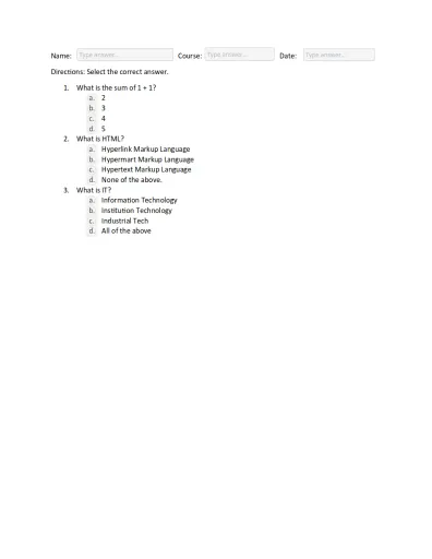 Sample Quiz Interactive Worksheet – Edform