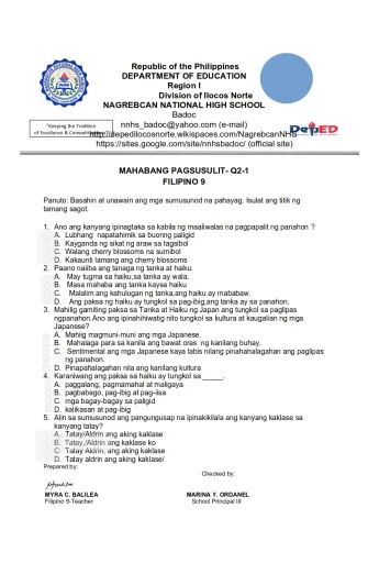 ASSESSMENT FILIPINO 9 Q2 1 Interactive Worksheet – Edform