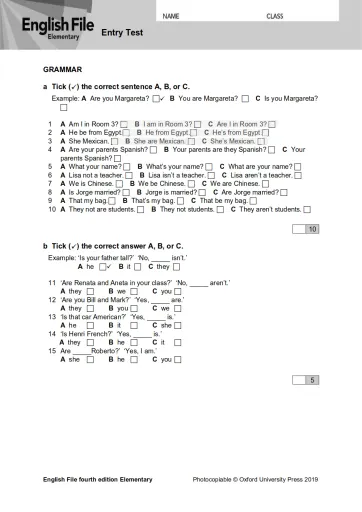 EF4e elem entry test Interactive Worksheet – Edform