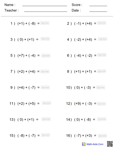 Integer add 2terms (1) Interactive Worksheet – Edform