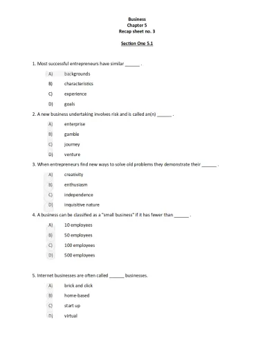 Chapter 5 Recap Sheet no. 3 Interactive Worksheet – Edform