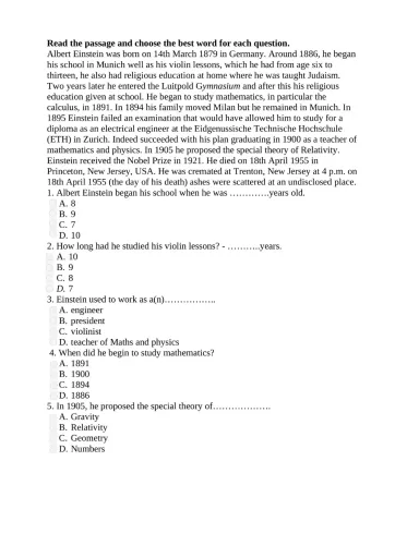READING TEST 123 G. 10 Interactive Worksheet – Edform
