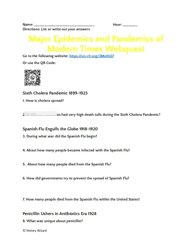 Major Epidemics and Pandemics of the Modern Era Webquest.docx ...