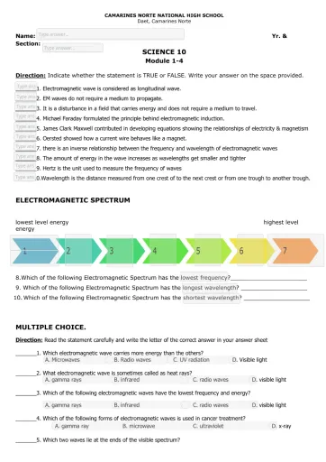 Waves And Electromagnetic Spectrum Worksheet