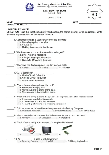 1st Monthly Comp 4 Interactive Worksheet – Edform