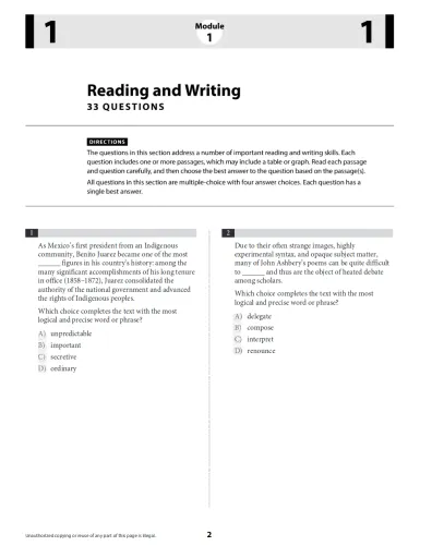 SAT practice test 2 Reading and Writing Module 1 Interactive Worksheet ...