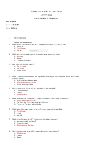 MIDTERM QUIZ 1 (LOP) The Law Office Interactive Worksheet – Edform