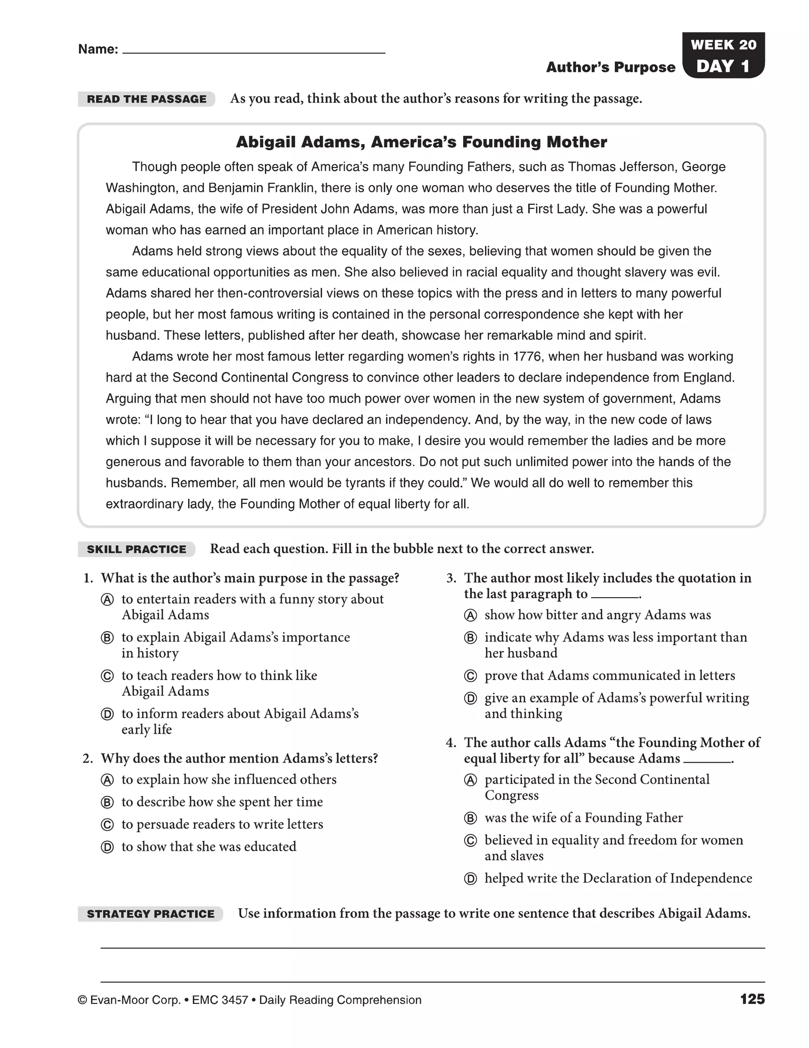 Daily Reading Comprehension Grade 4 Worksheets Free ESL Printable