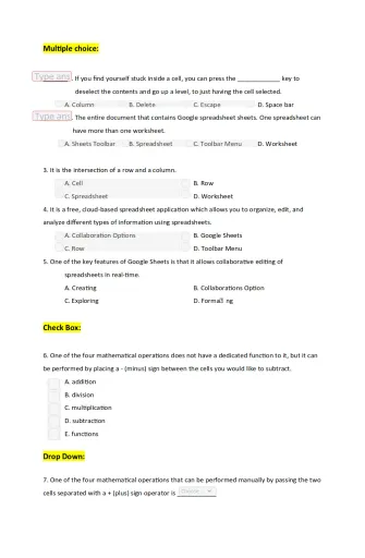 Sample Test Questions Interactive Worksheet – Edform