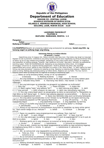 FILIPINO 8 Interactive Worksheet – Edform