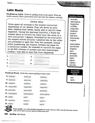 Latin Roots pg 358 Interactive Worksheet – Edform