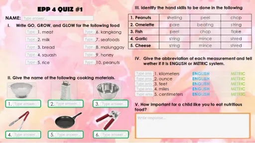 EPP 4 QUIZ #1 Interactive Worksheet – Edform