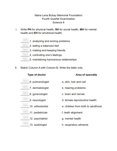 Science 6.4th Interactive Worksheet – Edform