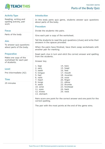 Parts of the body quiz Interactive Worksheet – Edform