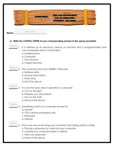 Computer Worksheets For Grade 4 4th Grade Computers Worksheets