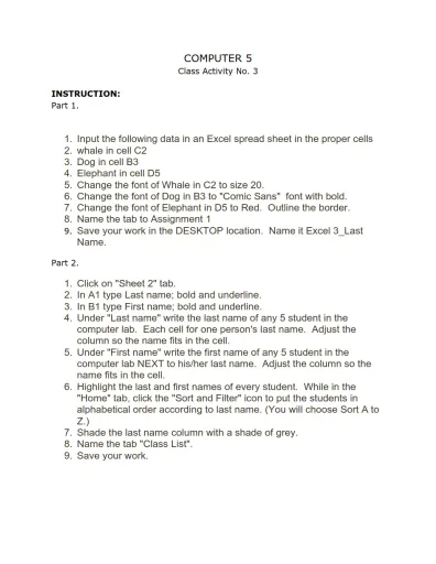 Computer 5 Excel Activity 3 Interactive Worksheet – Edform