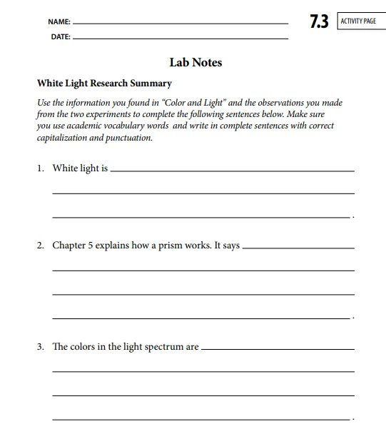 7.3 Lab Notes Interactive Worksheet – Edform