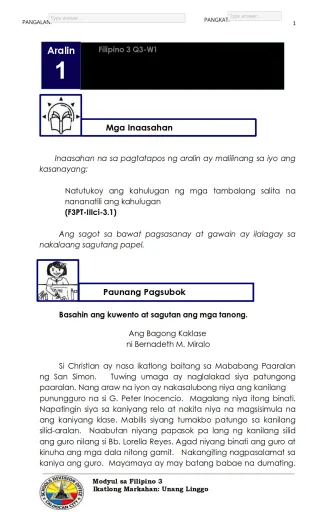 Filipino 3 Q3 Week 1 Interactive Worksheet – Edform