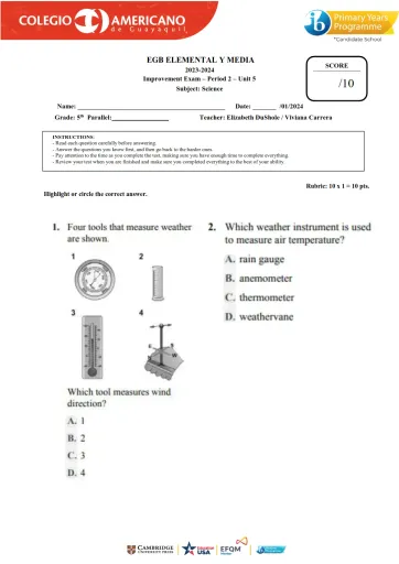 Improvement Exam Science Unit 5 Interactive Worksheet – Edform
