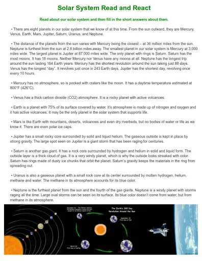 Solar System Read and React Interactive Worksheet – Edform