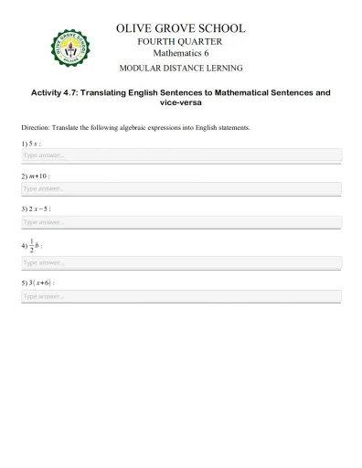 Activity 4.7 Translating English Sentences to Mathematical Sentences ...