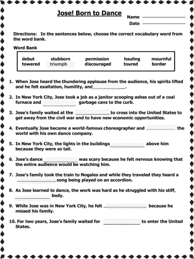 Jose Born to Dance CLOZE worksheet Interactive Worksheet – Edform