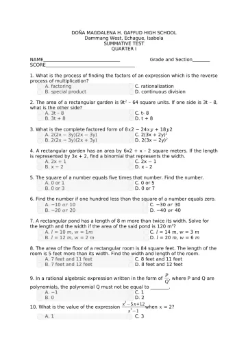 Q1 SUMMATIVE TEST Interactive Worksheet – Edform