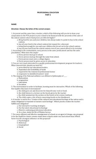 PROFESSIONAL EDUCATION september part 1 Interactive Worksheet – Edform