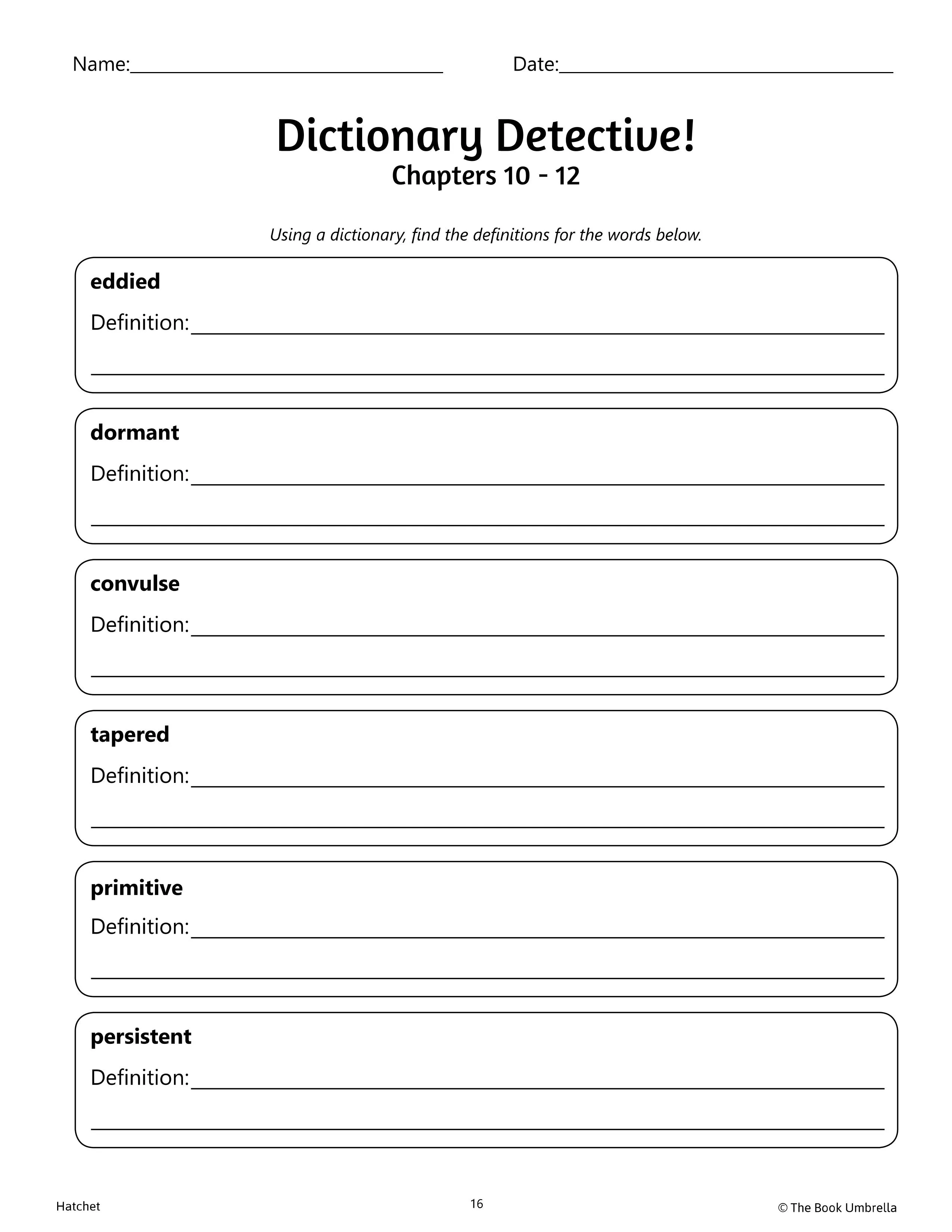 Chapter 10,11,12 Hatchet Week 28 Interactive Worksheet – Edform