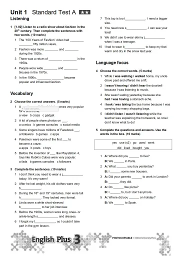 Unit 1 standard test a Interactive Worksheet – Edform