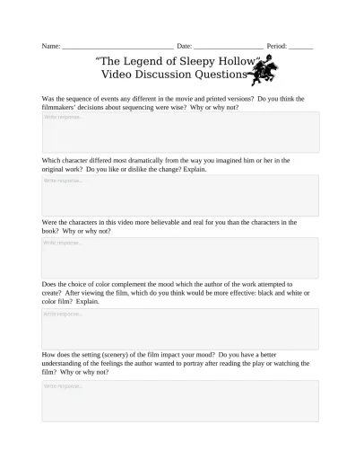 Sleepy Hollow Video Questions Interactive Worksheet – Edform