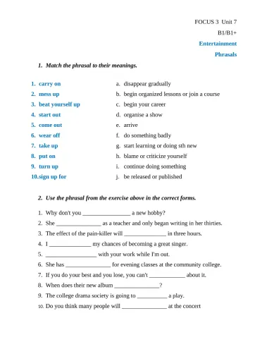 Unit 7 phrasals Interactive Worksheet – Edform