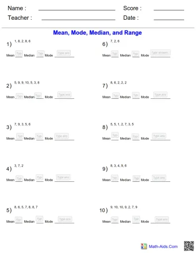 Mean median mode Interactive Worksheet – Edform